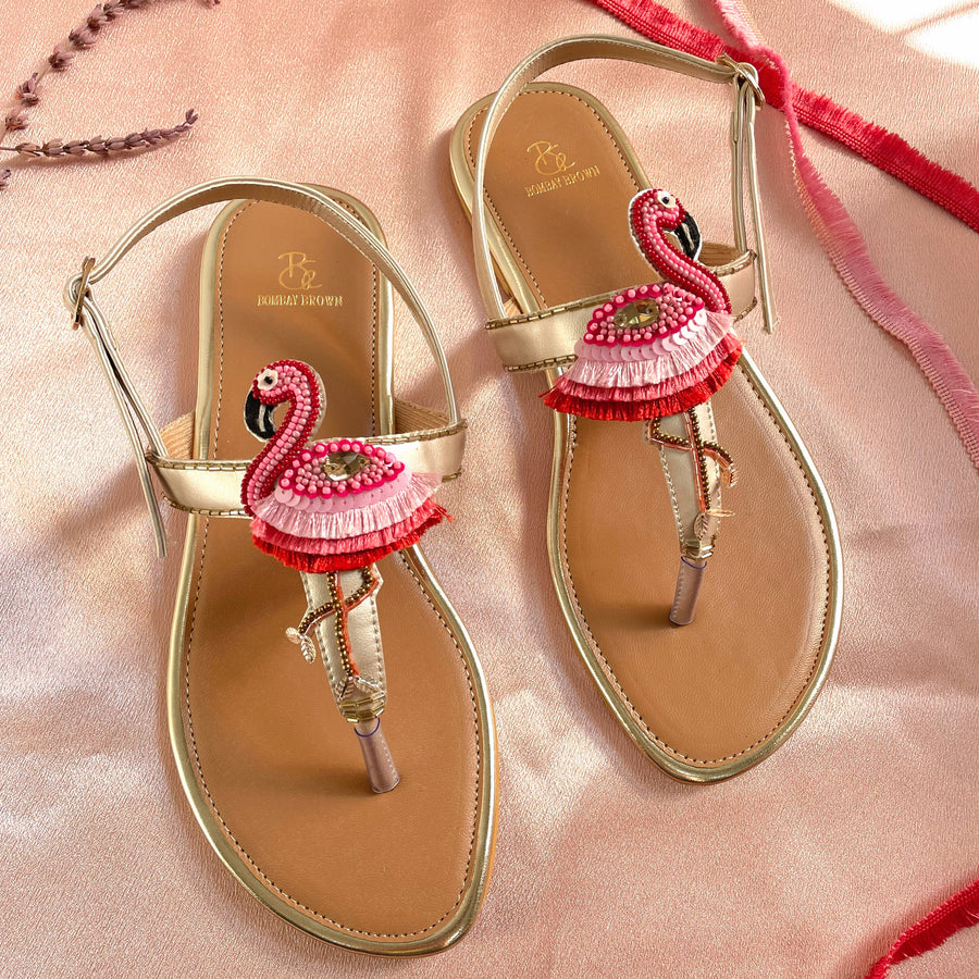 Hand Embroidered T-Strap Sandals for Women – Bombay Brown India