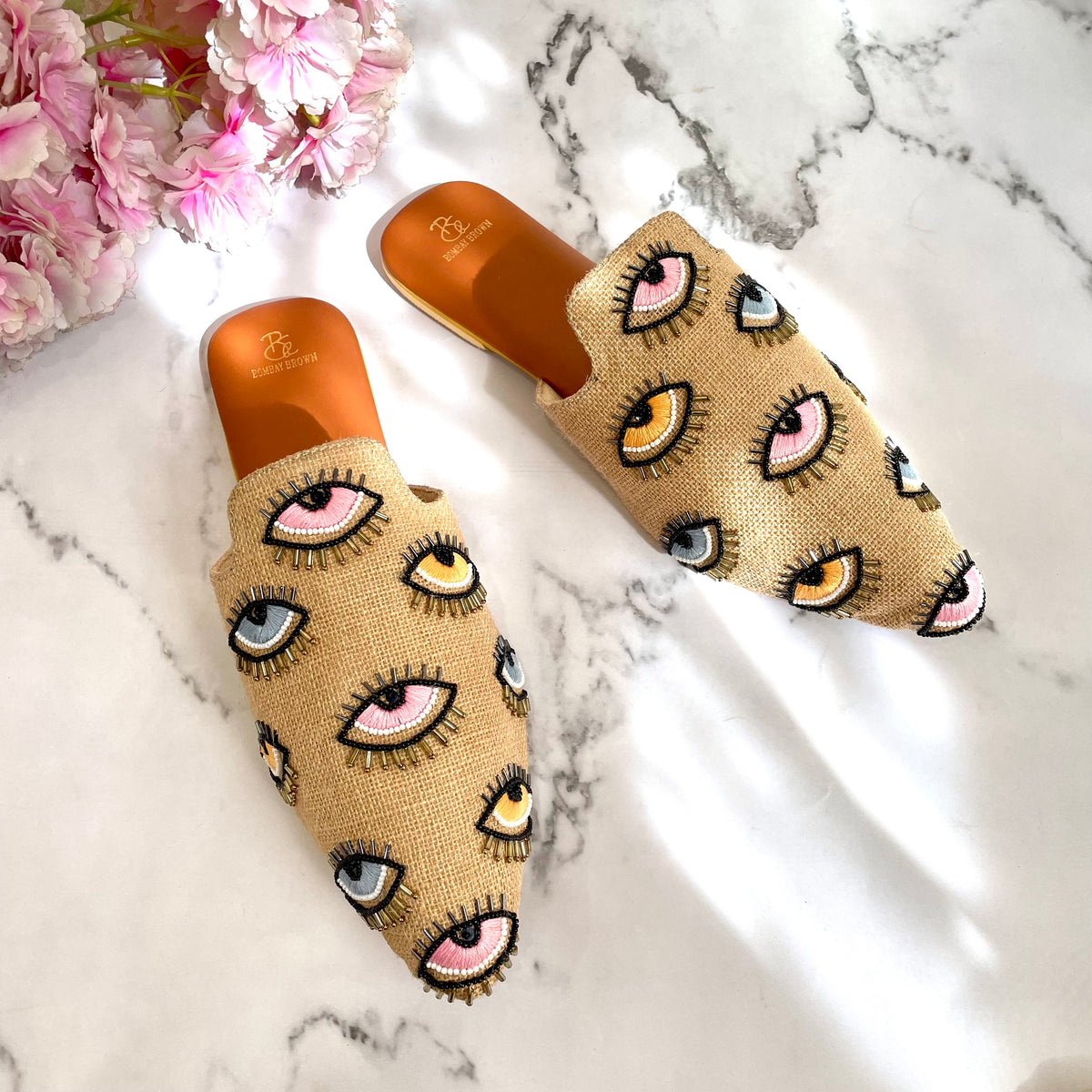 Evil Eye Jute Mules – Bombay Brown India